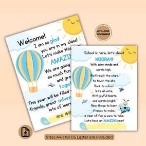 Welcome Letter for Students Bundle, Fillable First Day of School Poem ...
