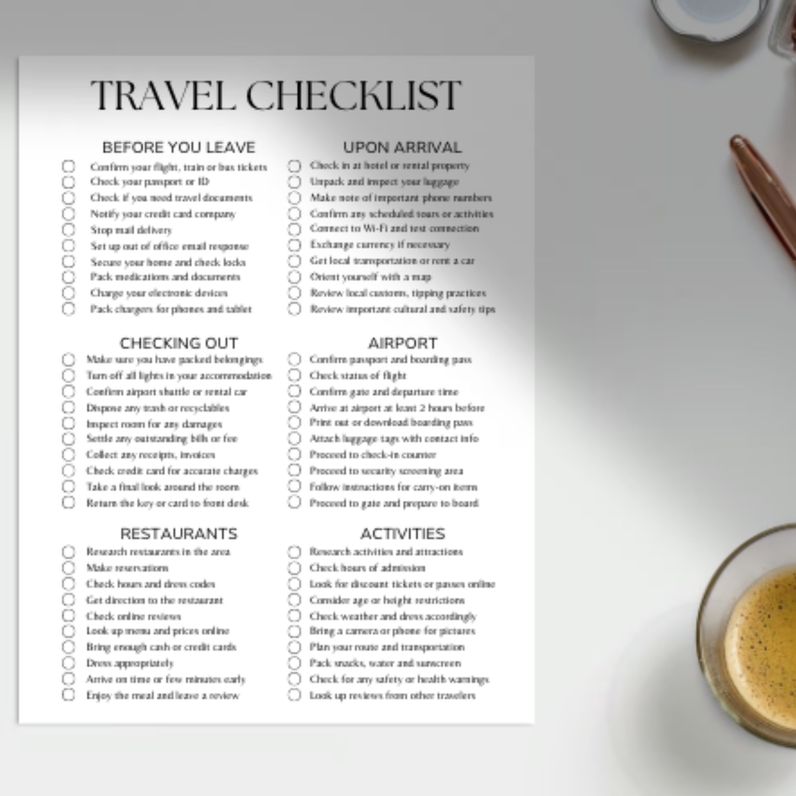 Fillable Travel Checklist, Packing List, Travel Essentials, Travel ...