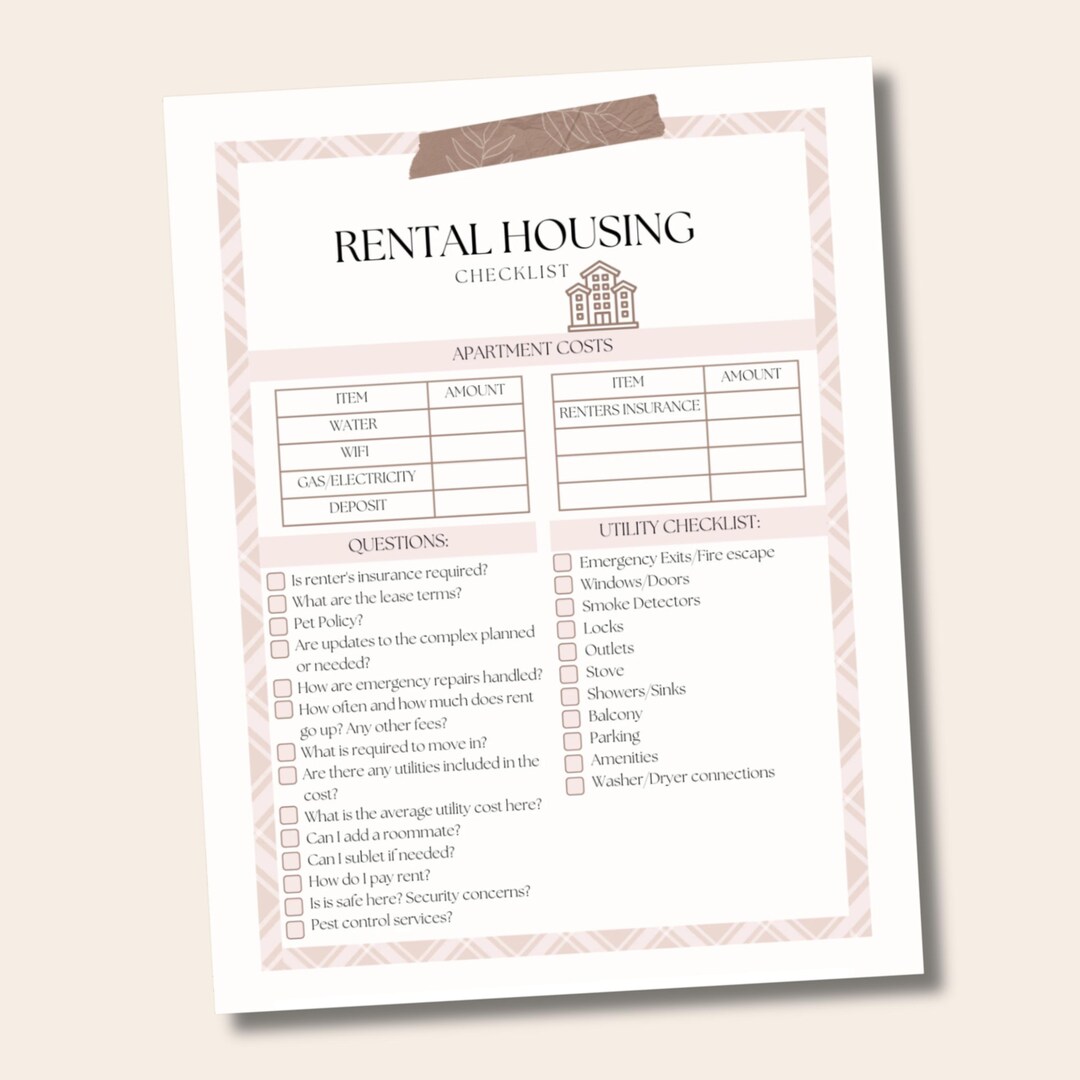 Editable Rental Housing Checklist, Apartment Checklist, First Apartment ...