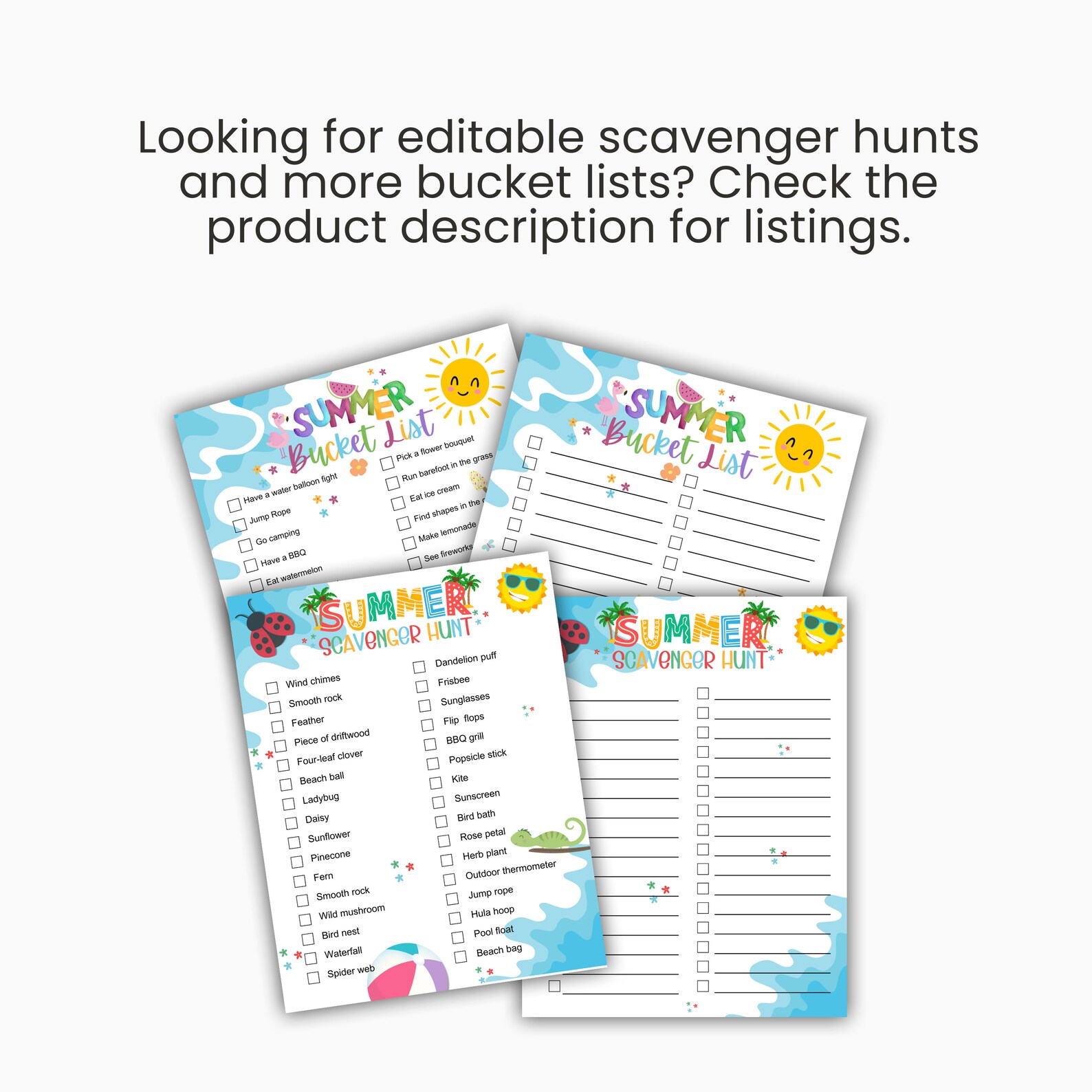Editable Summer Bucket List Printable, Summer Activities for Kids and ...