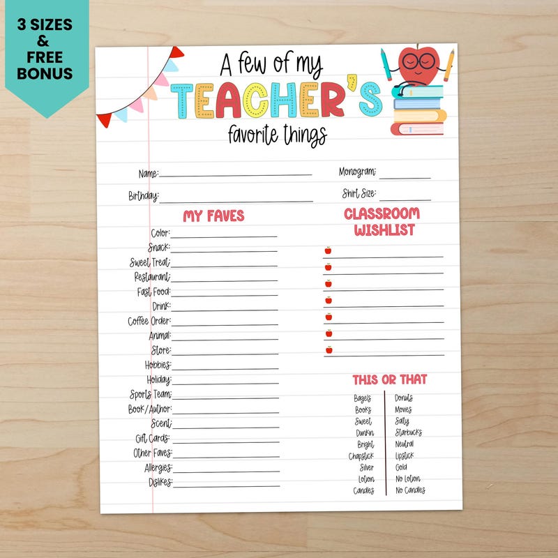 Teacher Appreciation Wish List Template - Etsy