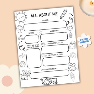 All About Me Student Printable, Favorite Things-coloring Page for Kids ...