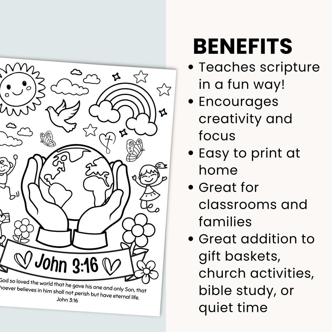 John 3:16 Coloring Page Printable, Bible Verse Printable, Sunday School ...
