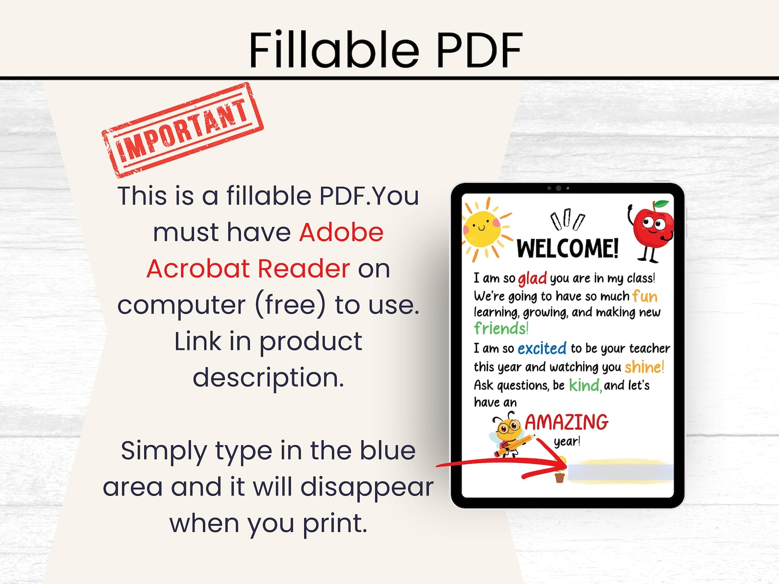 Editable Welcome Back to School Letter: Printable Teacher Card Fillable ...