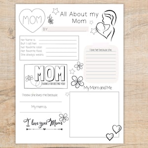 All About Mom Gift, Mothers Day Coloring Page, I Love You Mom Card ...