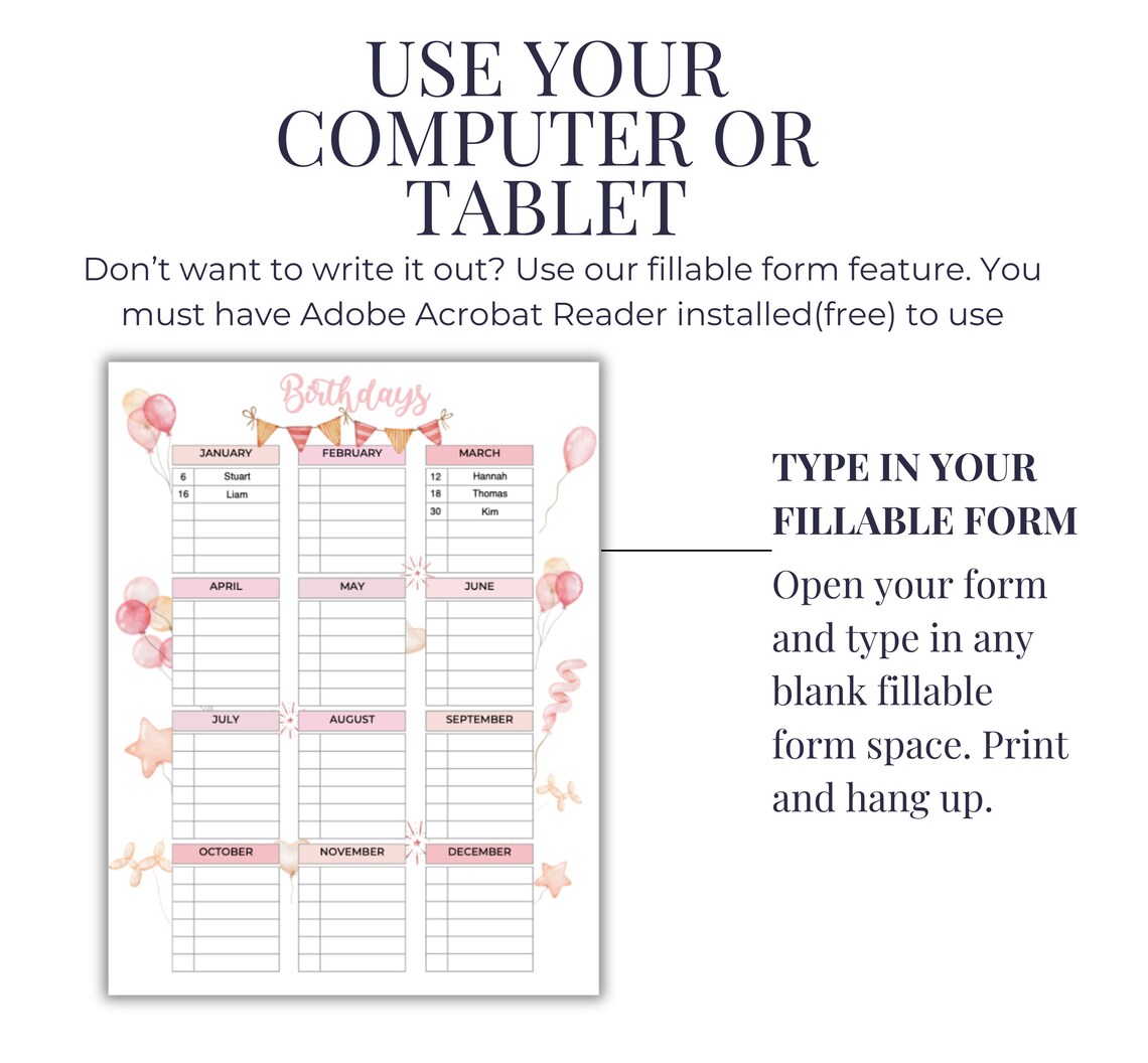 Printable Birthday Calendar, Editable Birthday Tracker, Birthday ...