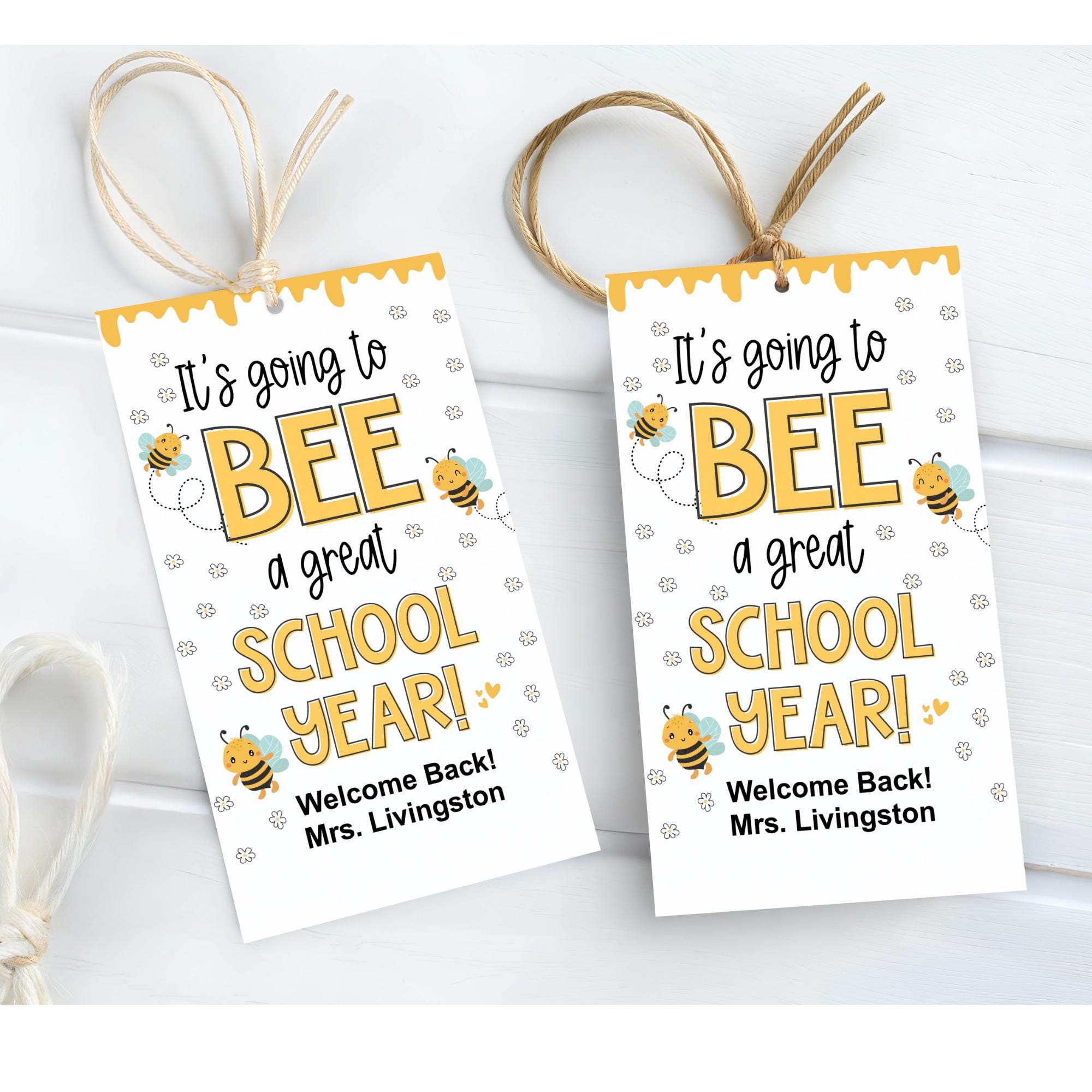Printable First Day of School Bee Gift Tags for Teacher or Students ...