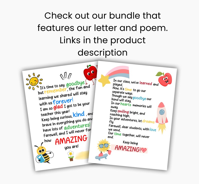 End of School Year Letter Printable, Goodbye Letter to Student 5x7 ...