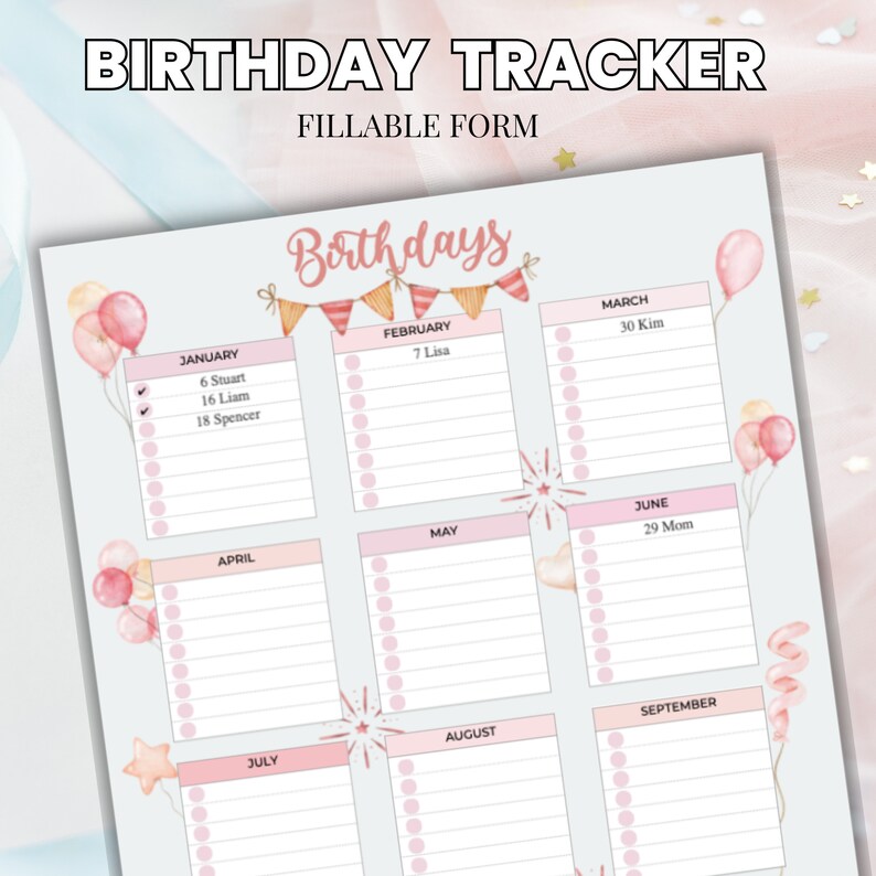 Printable Birthday Calendar, Editable Birthday Tracker, Birthday ...