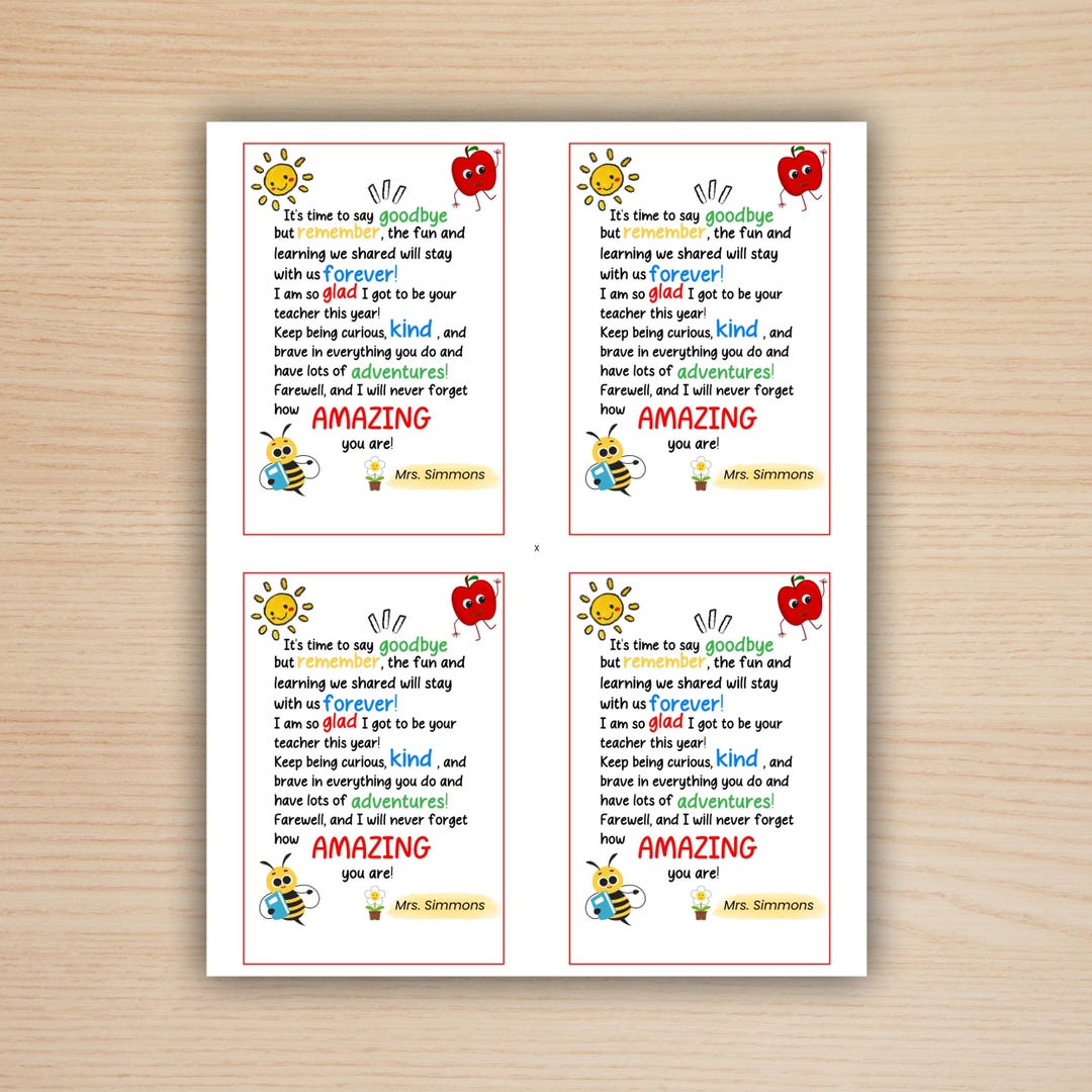 End of School Year Letter Printable, Teacher to Student Elementary ...