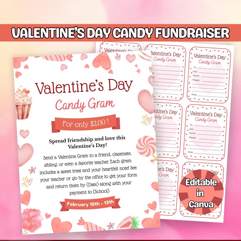 Valentines Day Candy Grams Template, PTO School Fundraiser Flyer ...