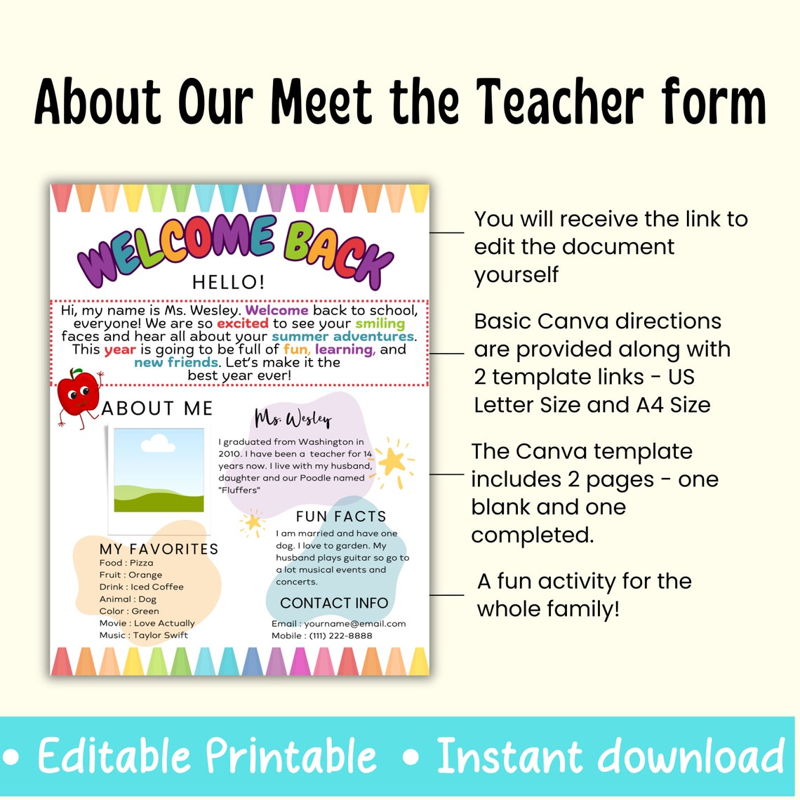Editable Meet the Teacher Template, Newsletter Template Canva, All ...
