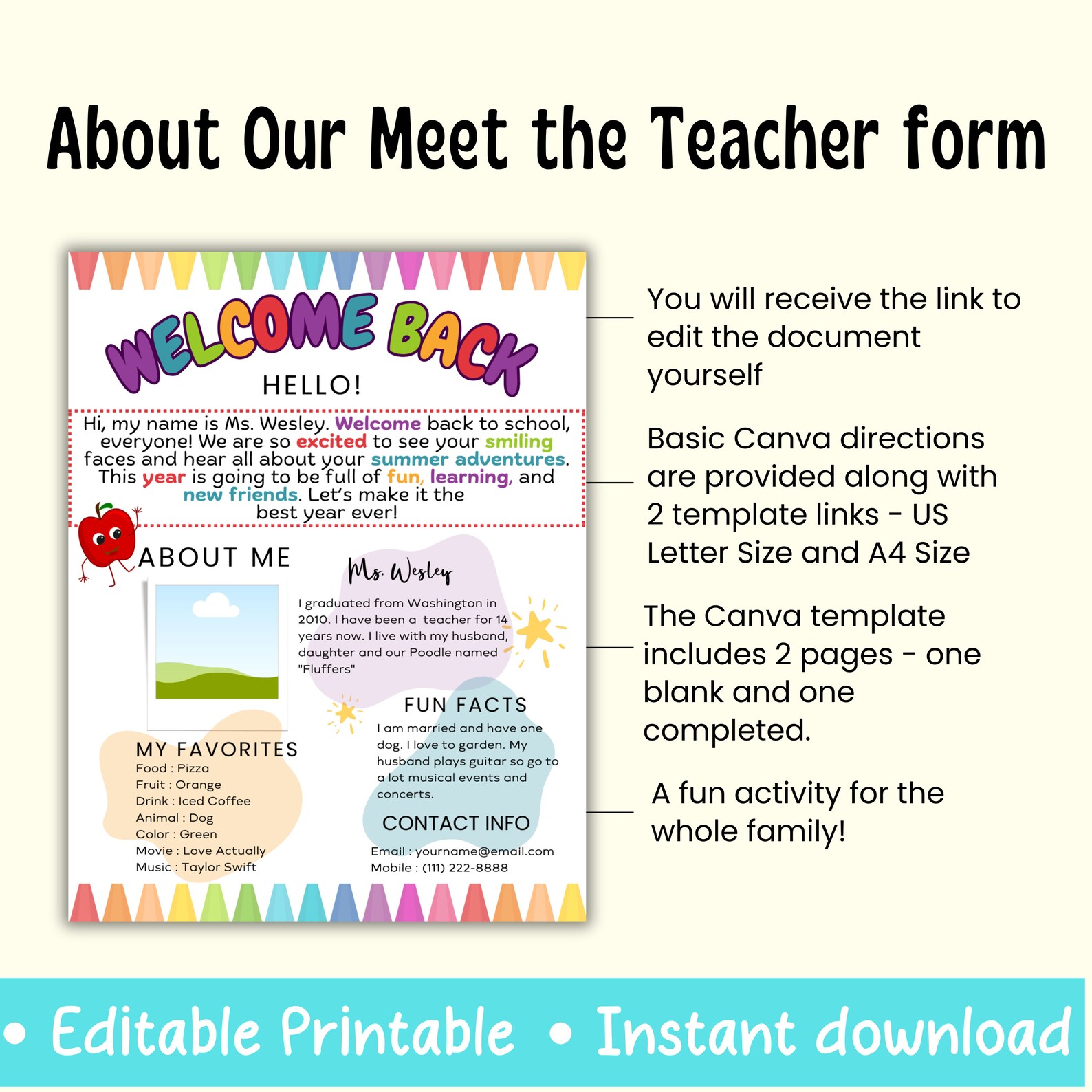 Editable Meet the Teacher Template, Newsletter Template Canva, All ...