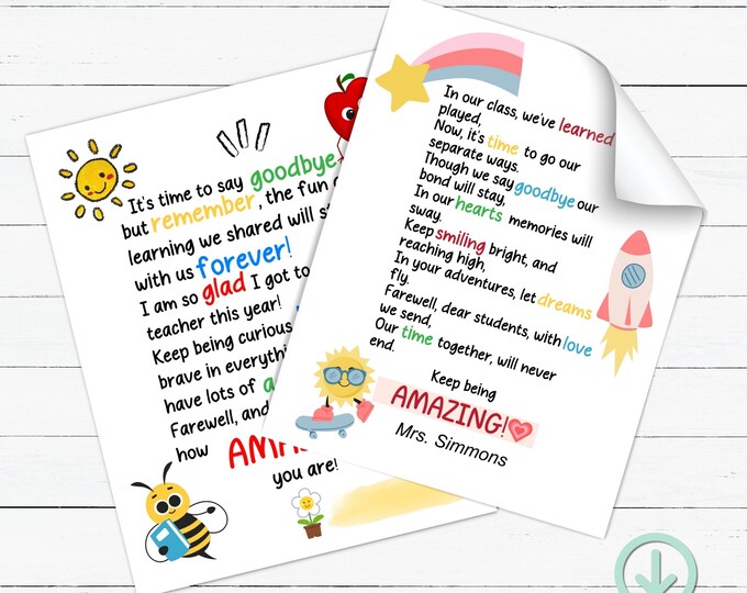 End of School Year Letter Printable, Goodbye Letter to Student ...