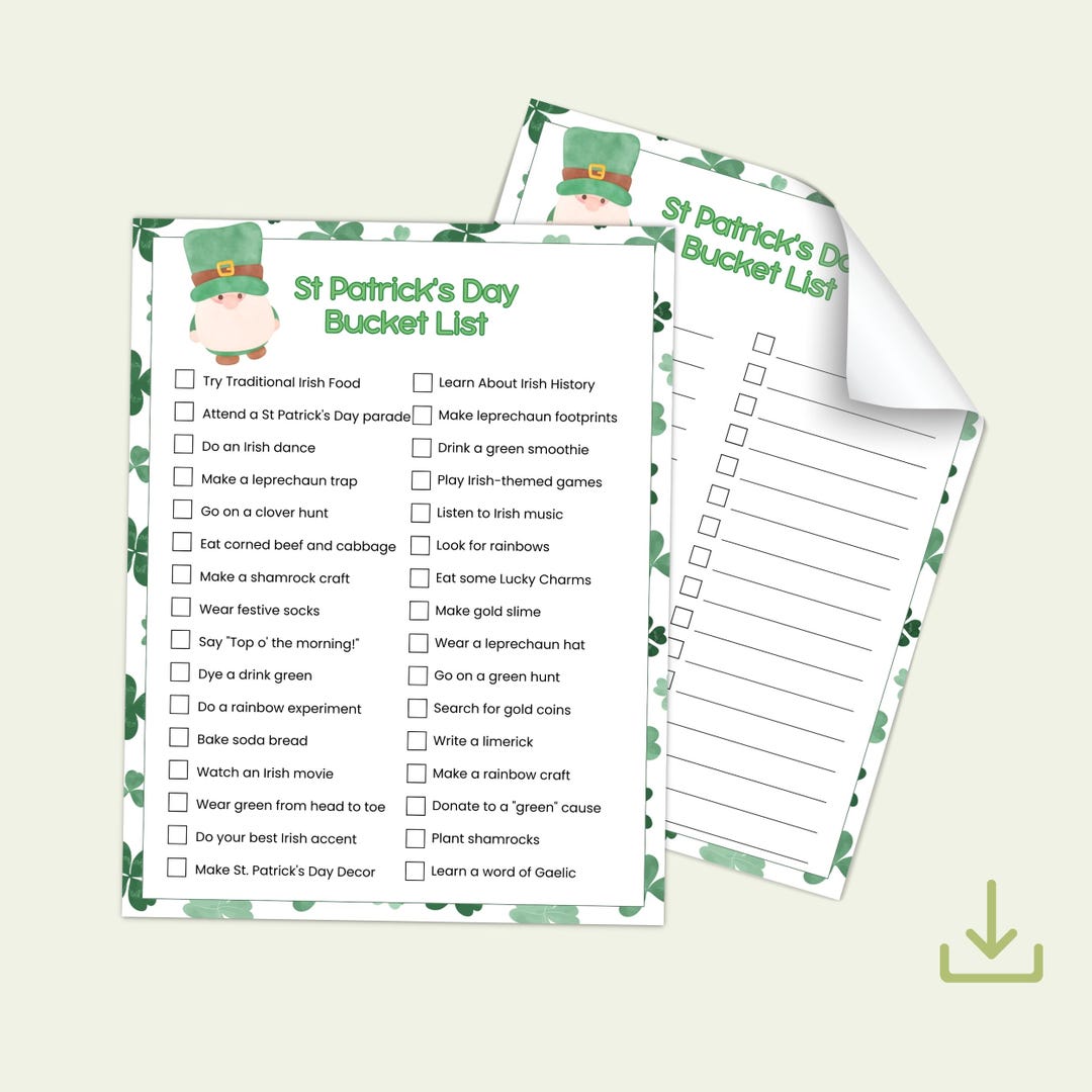 Editable St Patricks Day Bucket List, St Patricks Day Activity Flyer ...