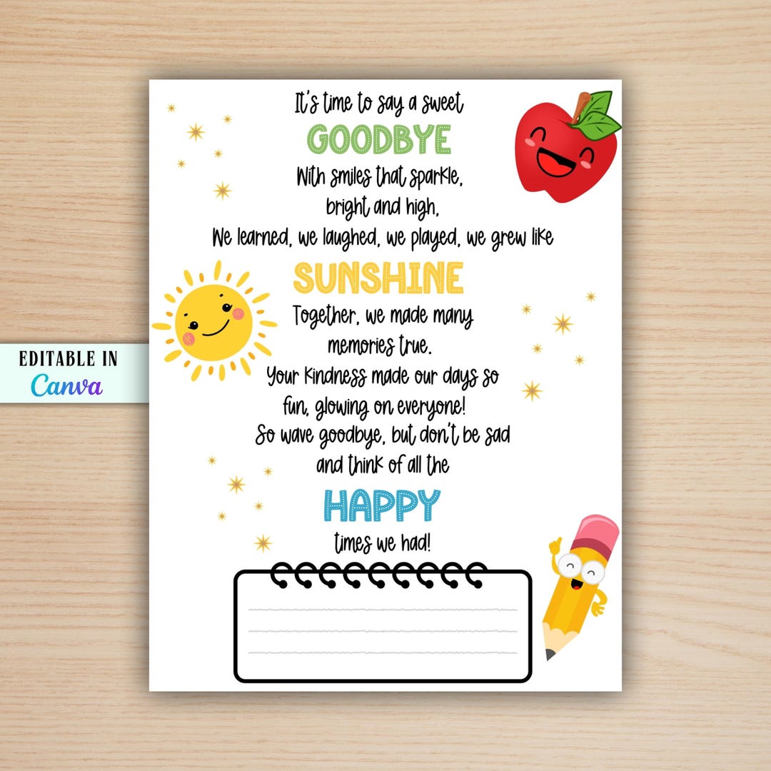 End of School Year Letter Printable: Teacher to Student Goodbye (canva ...