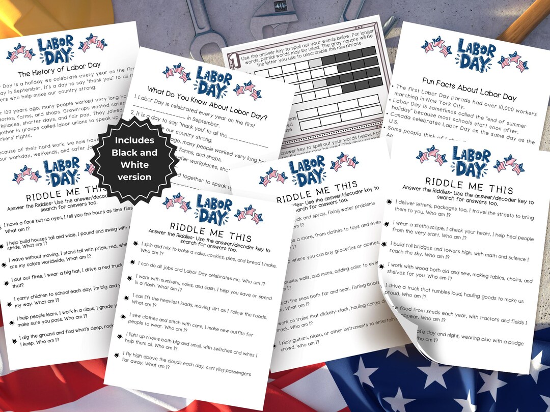 Labor Day Riddle Game: Printable Elementary School Activity - Etsy UK