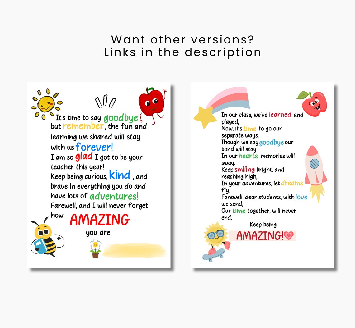 End of School Year Letter Printable, Goodbye Letter to Student 5x7 ...