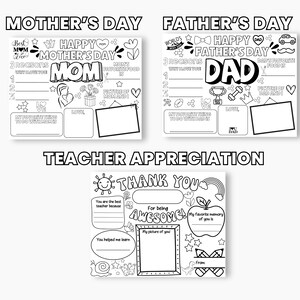 Coloring Pages Bundle Printable, Kid Activity Sheets for Mom, Dad, and ...