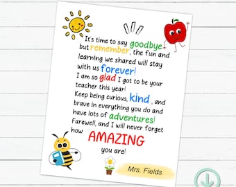 Editable End of School Year Card , Goodbye Card to Student, Elementary ...