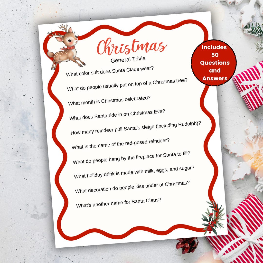 Christmas Trivia Game for Family & Classroom, Holiday Quiz With Answers ...