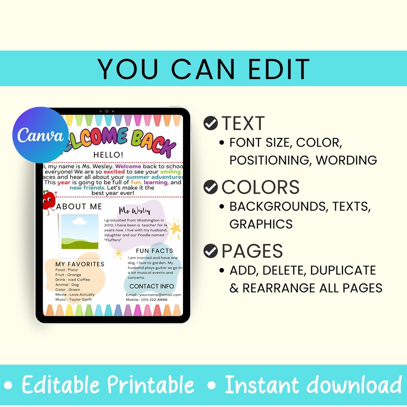 Editable Meet the Teacher Template, Newsletter Template Canva, All ...