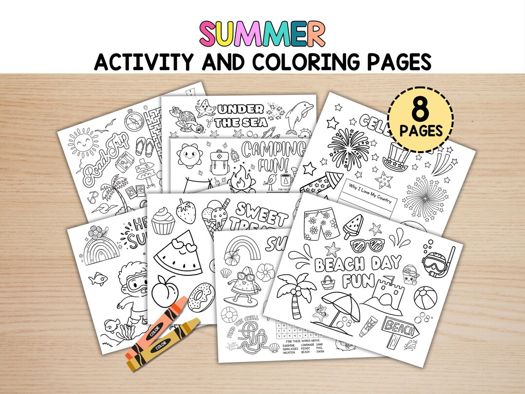 Summer Coloring Pages and Printable Activity Sheets, Beach and Camping ...