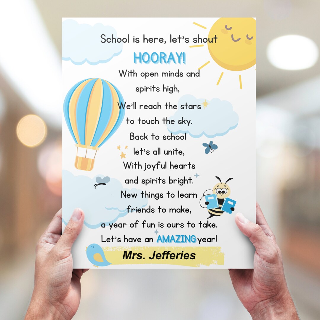 Fillable First Day of School Poem, Welcome Letter for Students, Teacher ...