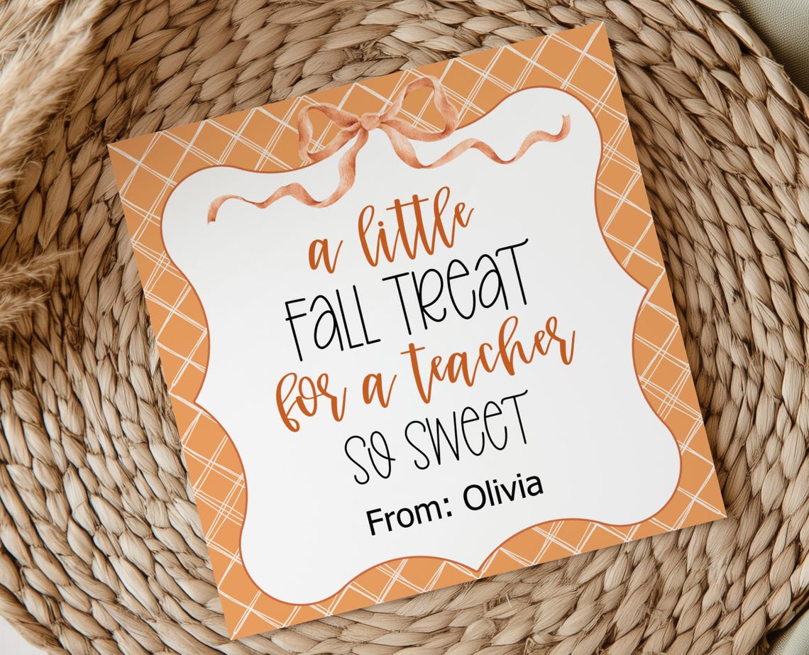 Fall Teacher Appreciation Gift Tags: Coquette Bow, Printable Thank You ...