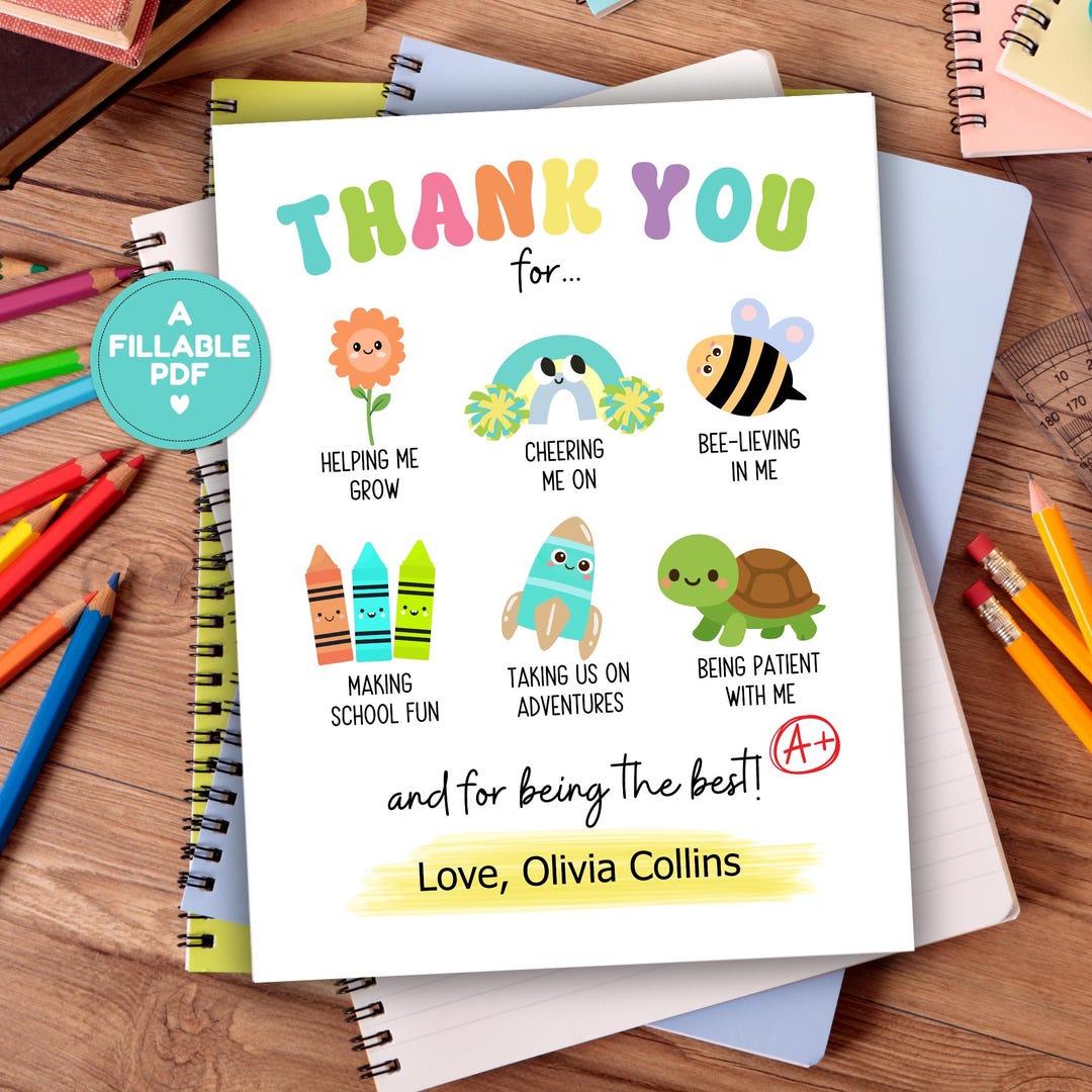 Personalized Teacher Thank You Printable for Teacher Appreciation ...