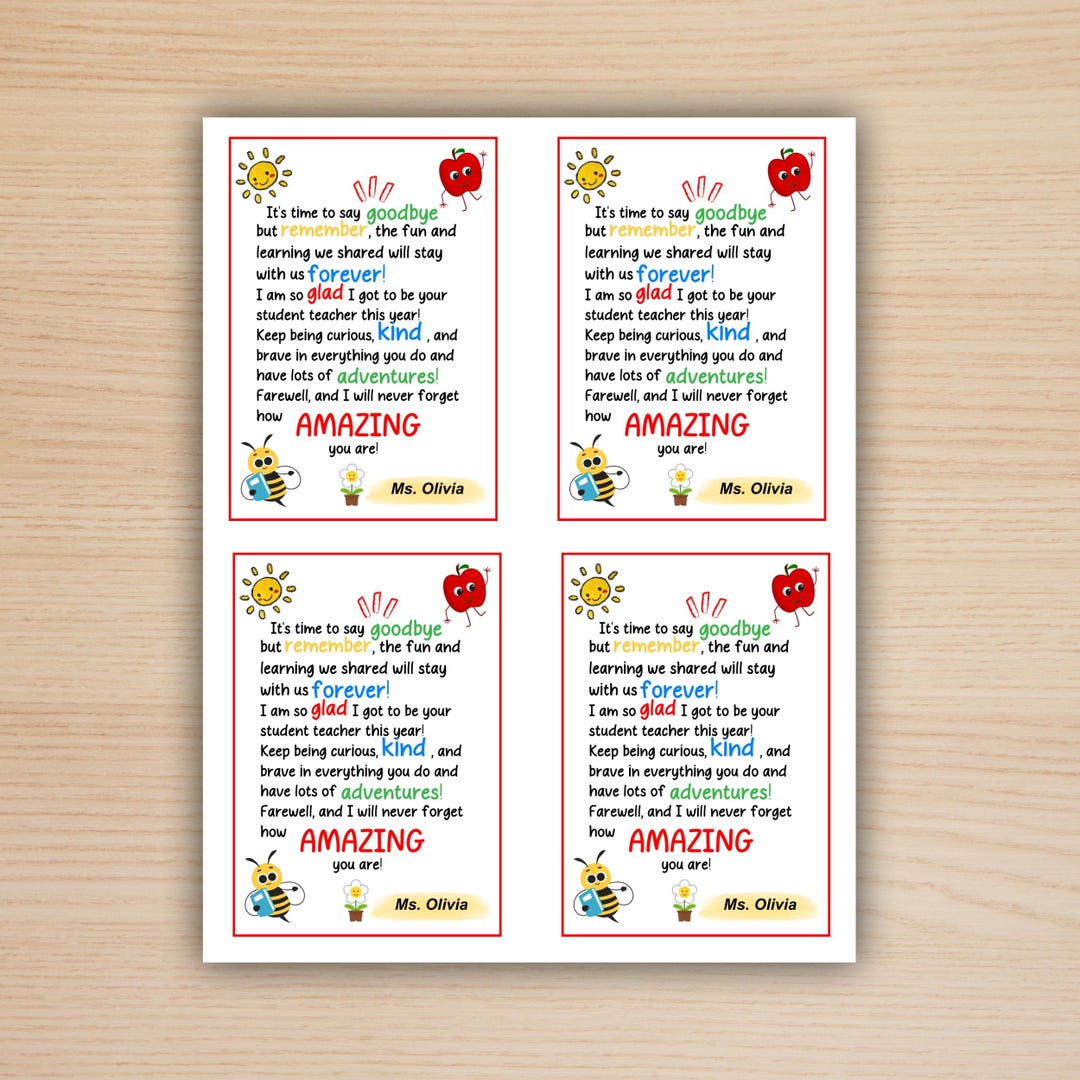 Student Teacher Goodbye Letter Printable | End of School Year Gift ...