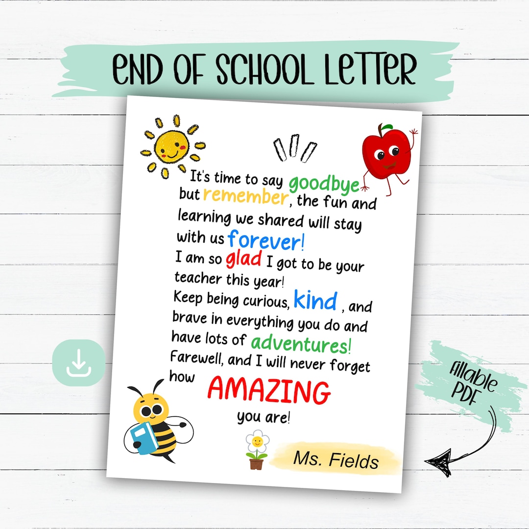 End of School Year Letter Printable, Goodbye Letter to Student ...
