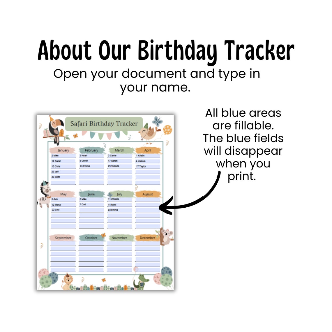 Editable Birthday Tracker for Kids, Birthday Planner Printable Calendar ...