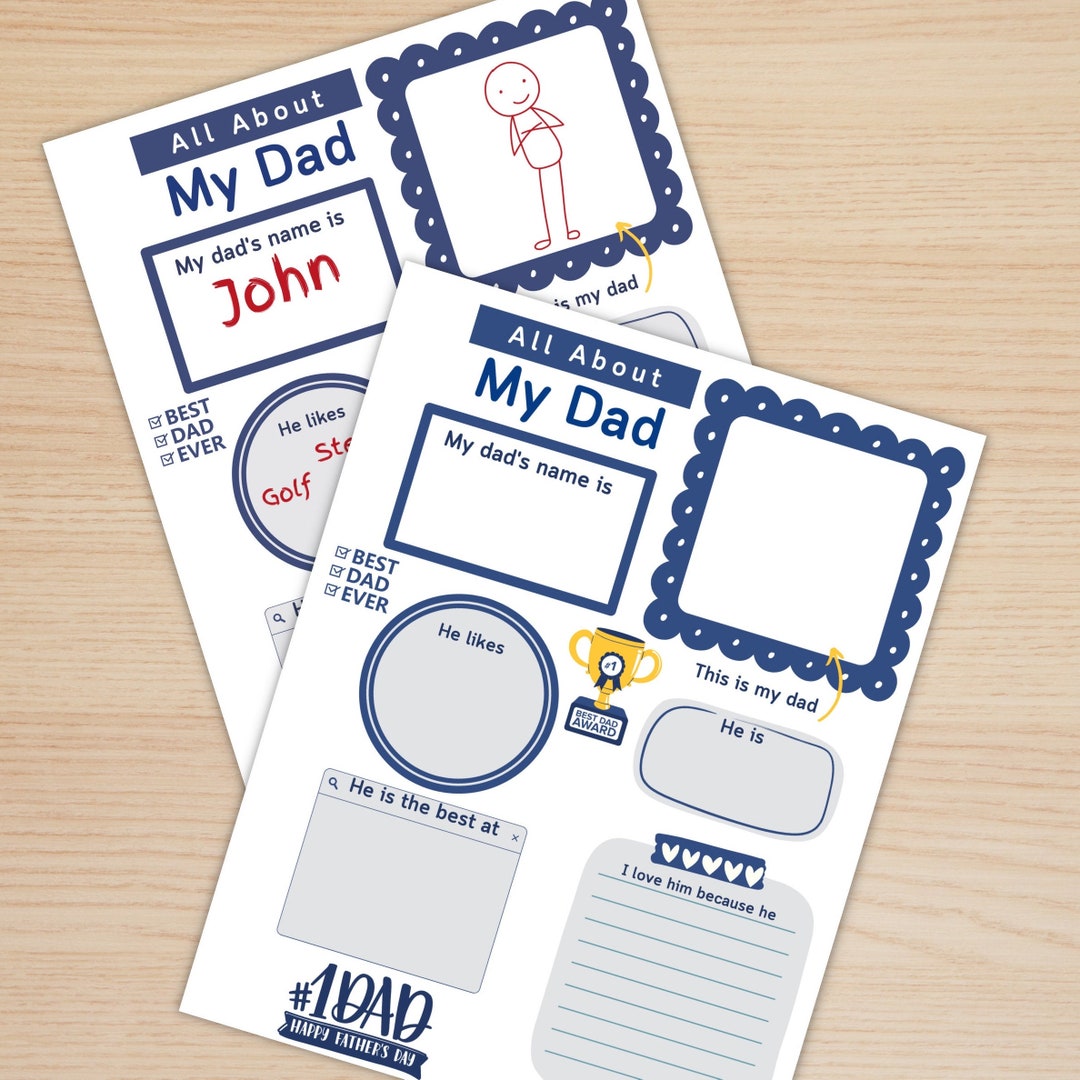 All About Dad Printable Card Dad Gift Ideas Kids Craft for Dad Birthday ...