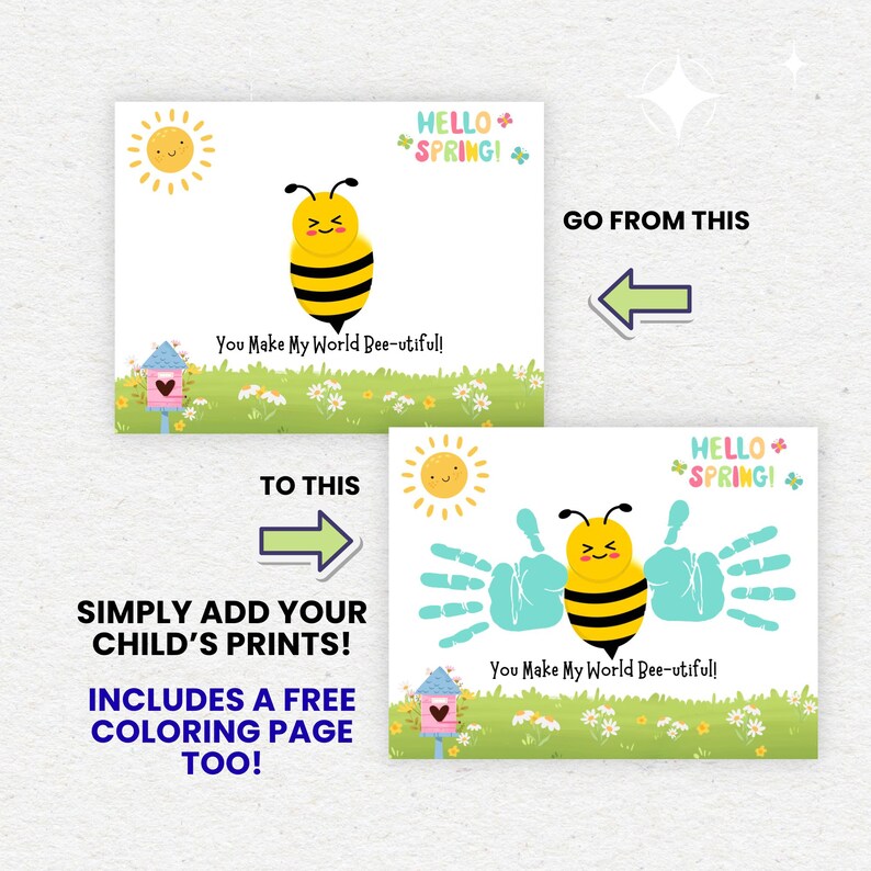 Spring Handprint Craft With Bee Handprint Daycare Activity Printable ...