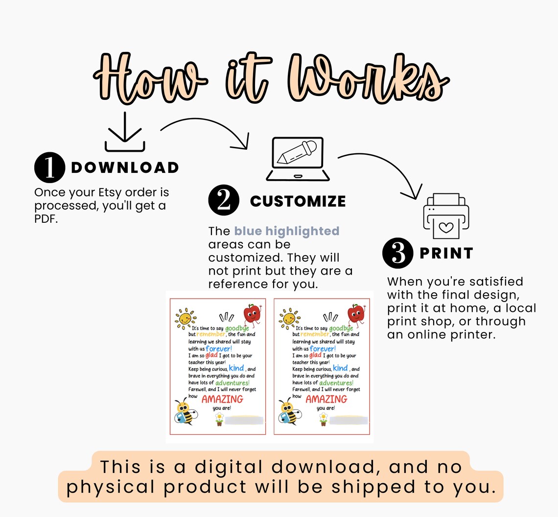 End of School Year Letter Printable, Goodbye Letter to Student 5x7 ...