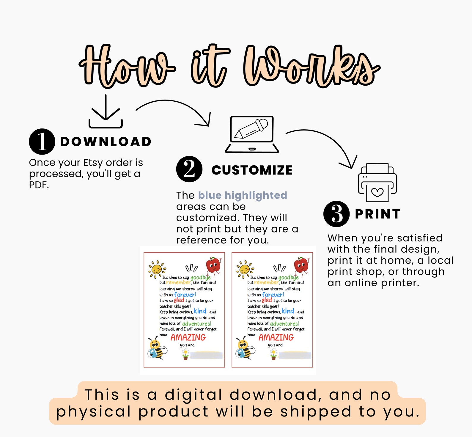 End of School Year Letter Printable, Goodbye Letter to Student 5x7 ...