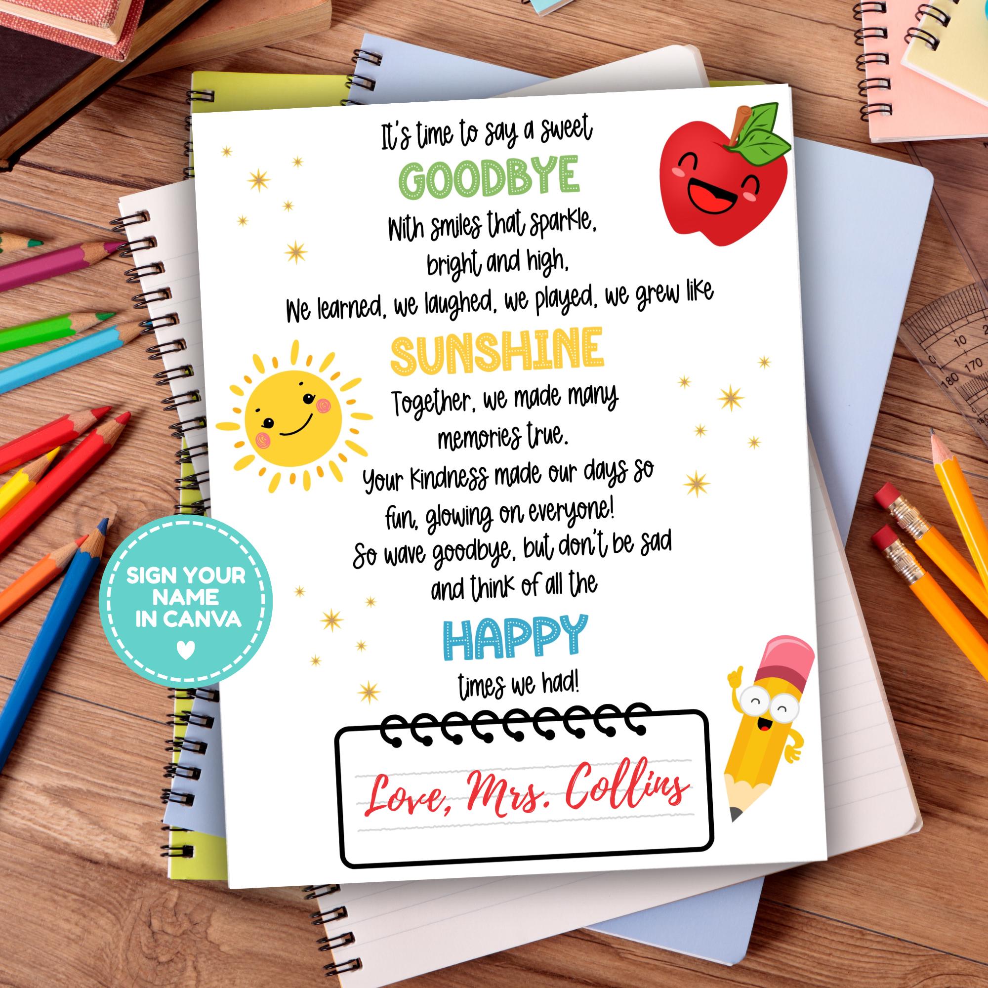 End of School Year Letter Printable: Teacher to Student Goodbye (canva ...