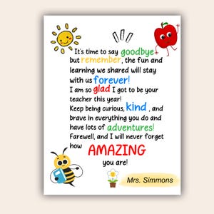 End of School Year Letter Printable, Goodbye Letter to Student ...