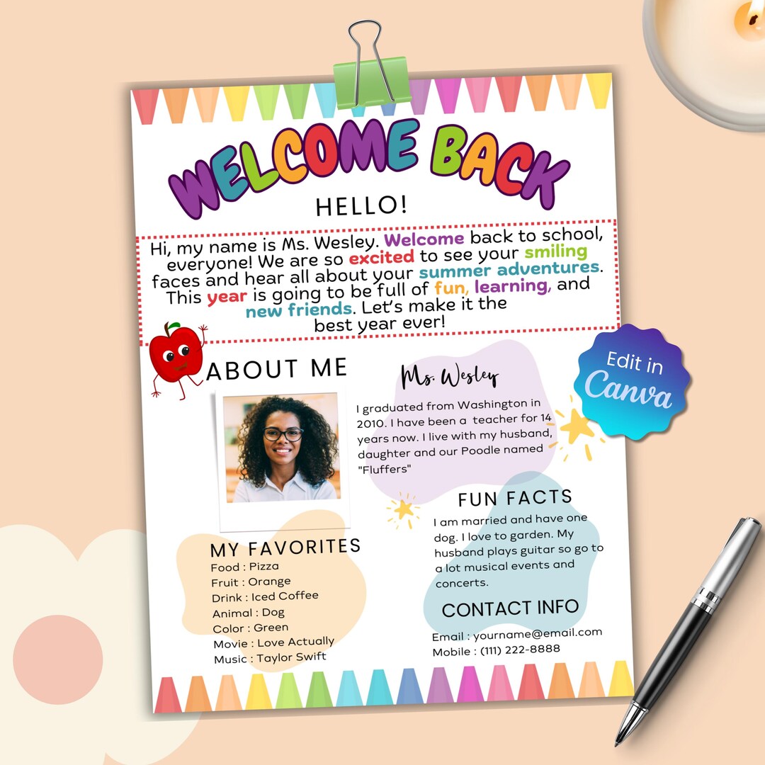 Editable Meet the Teacher Template, Newsletter Template Canva, All ...