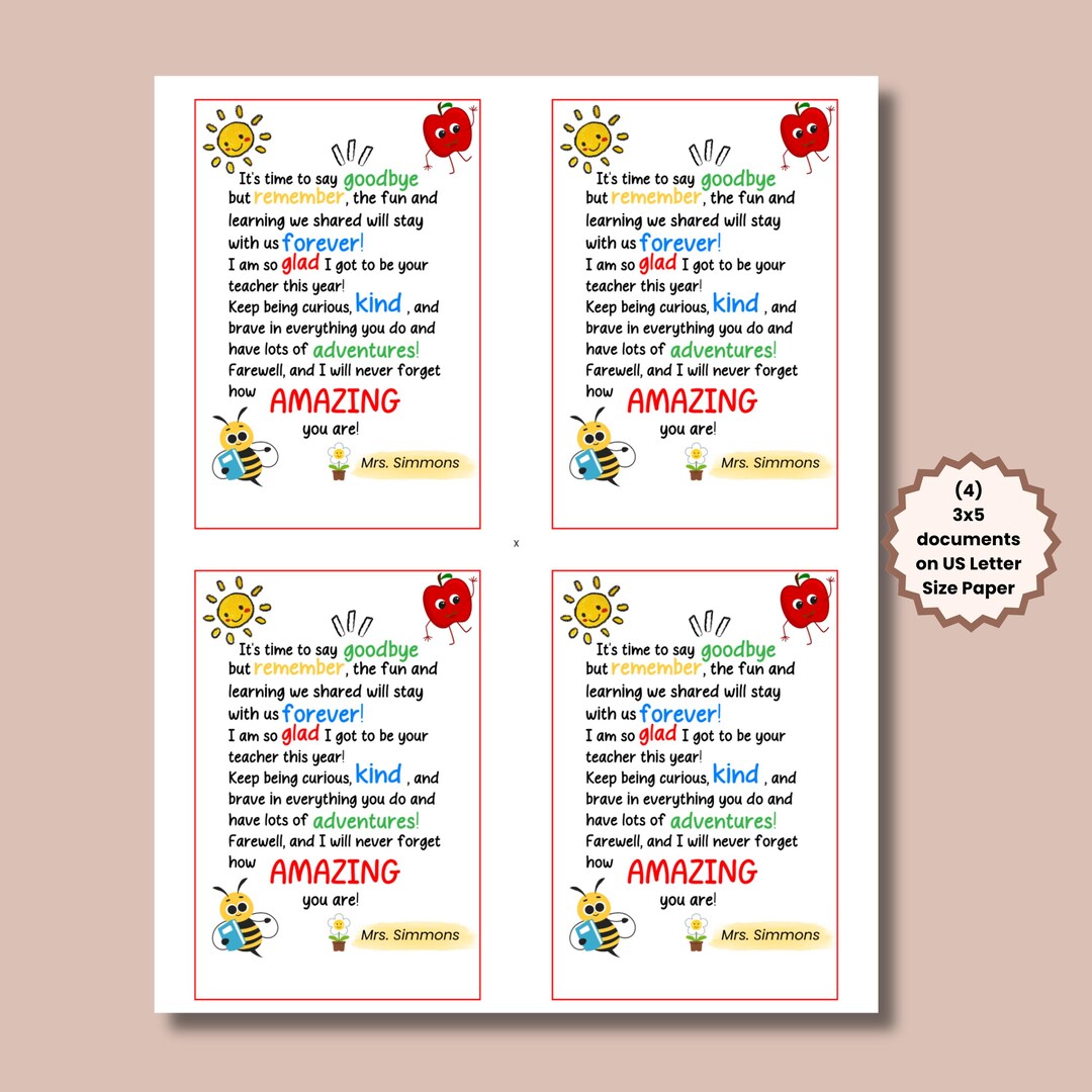 End of School Year Letter Printable, Goodbye Letter to Student ...