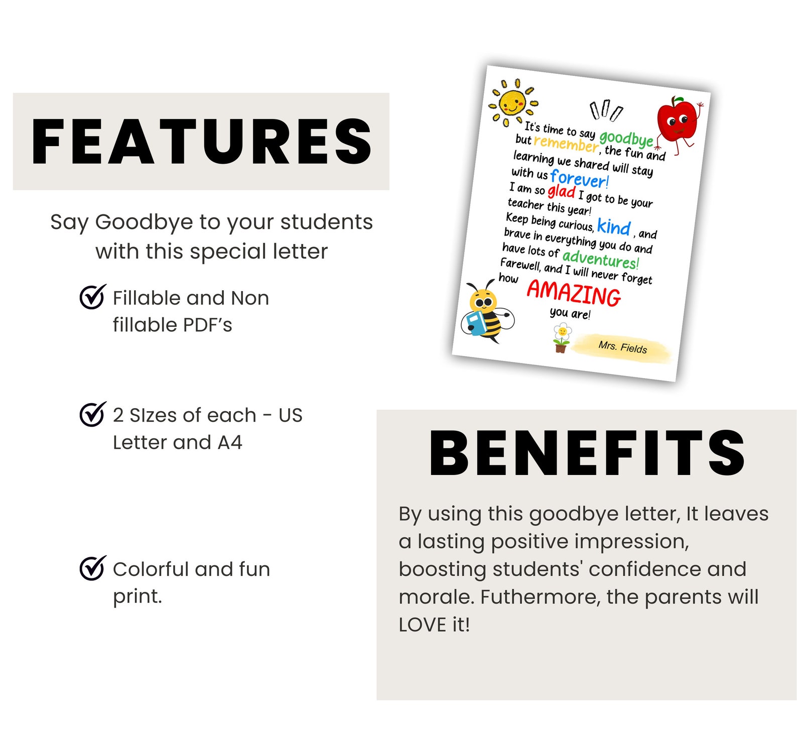 End of School Year Letter Printable, Goodbye Letter to Student ...