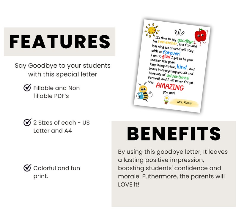 End of School Year Letter Printable, Goodbye Letter to Student ...