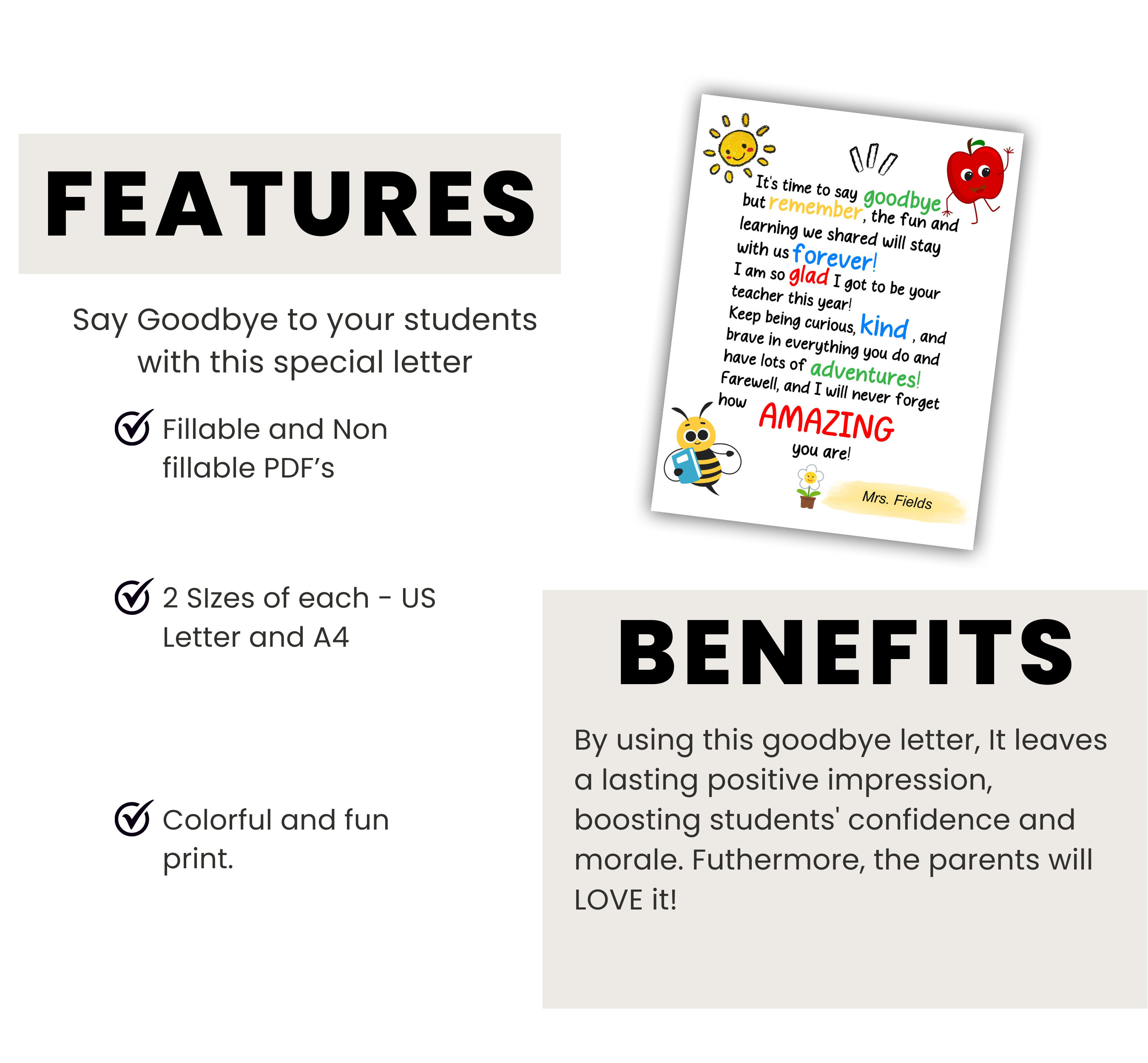 End of School Year Letter Printable, Goodbye Letter to Student ...