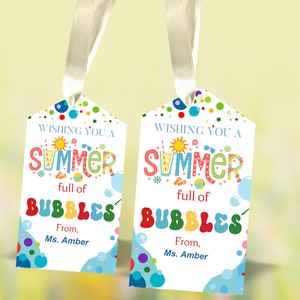 Fillable End of School Bubble Gift Tags Printable Summer Vacation End ...