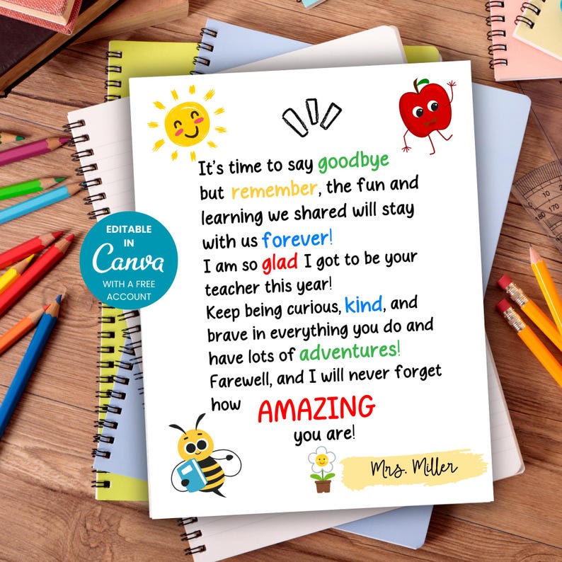 End of School Year Letter: Teacher to Student Goodbye Editable Canva ...