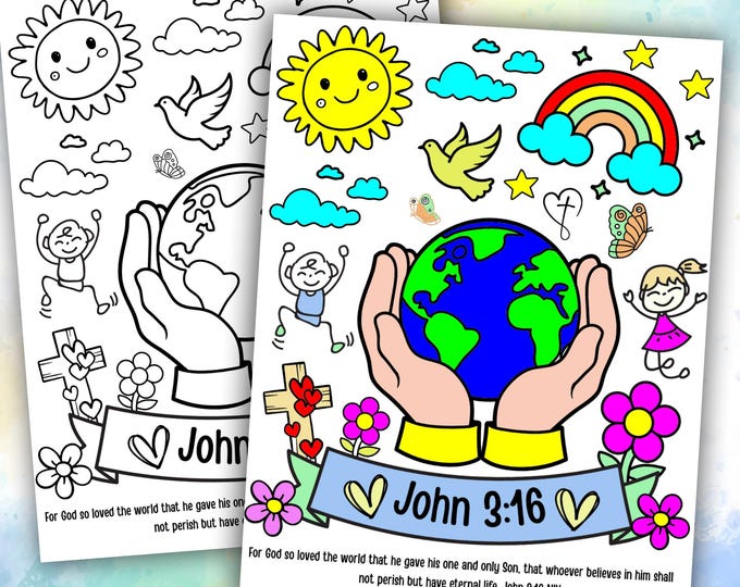 Bible Verse Coloring Page - John 3:16 - Printable Bible Coloring Page ...