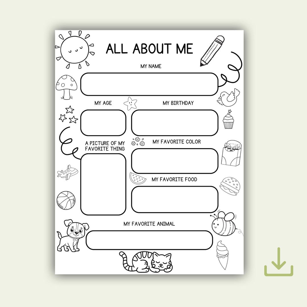 All About Me Student Printable, Favorite Things-coloring Page for Kids ...
