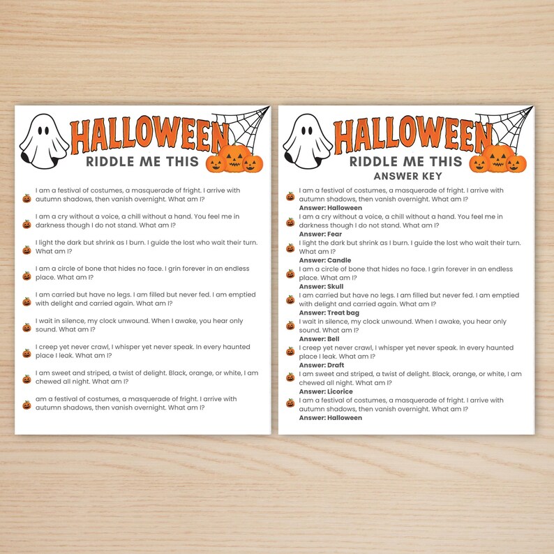 Halloween Riddle Me This Questions, Classroom Printable Party Game ...