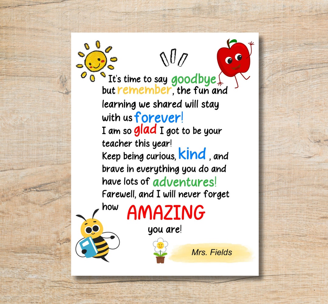 End of School Year Letter Printable, Goodbye Letter to Student ...